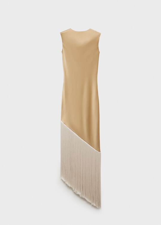 Asymmetrical satin dress with fringes - Women | MANGO USA