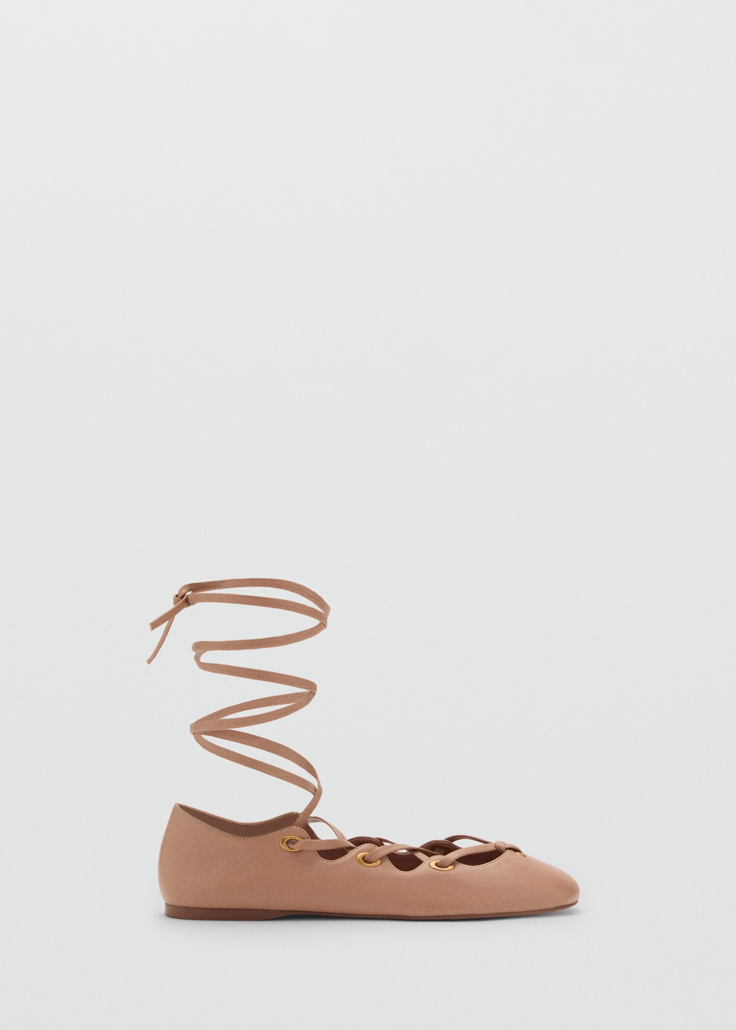Leather ballet flats with crossed straps - Women | MANGO United Kingdom