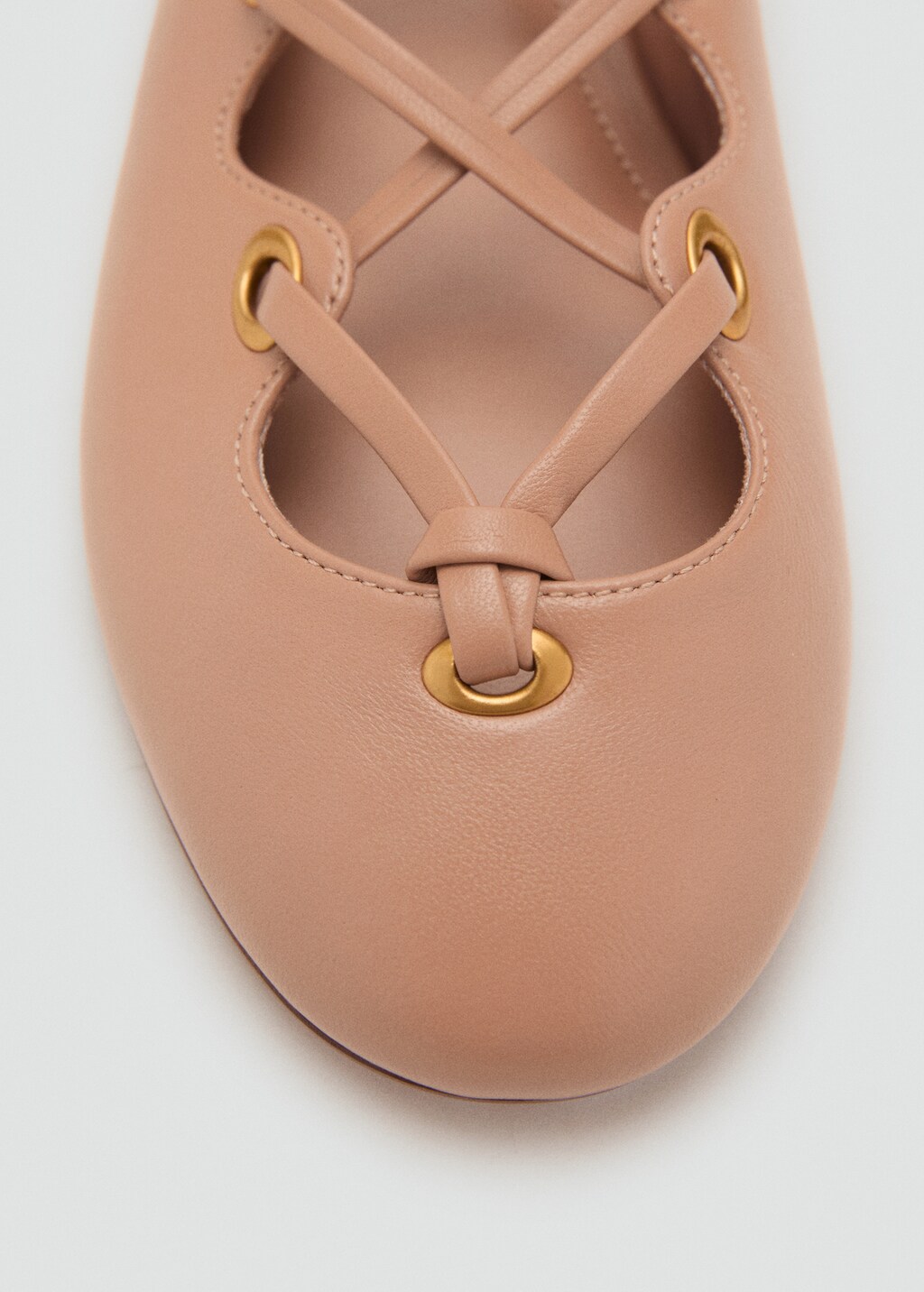 Leather ballet flats with crossed straps - Women | MANGO United Kingdom