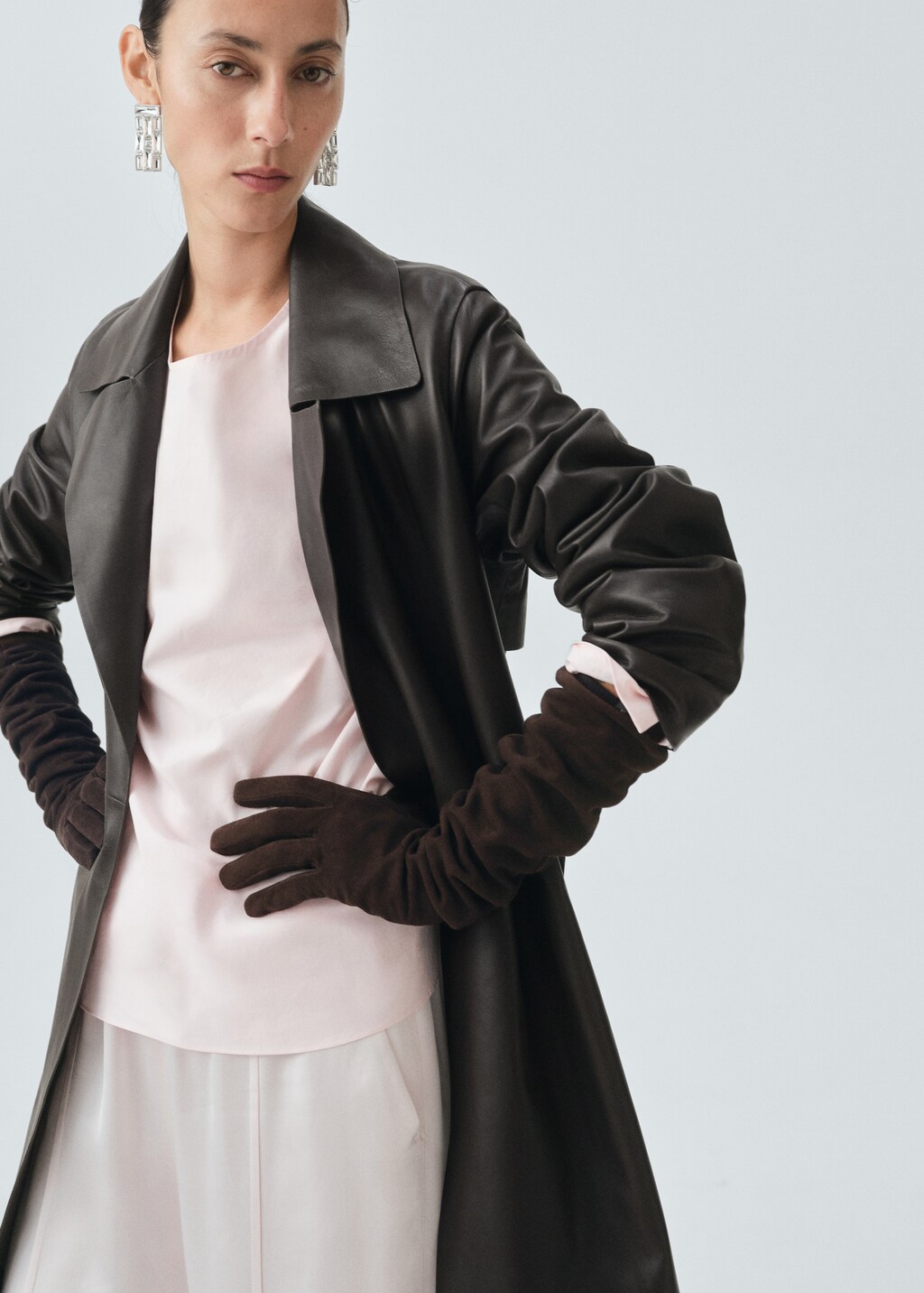 Gants longs en cuir et daim - Femme | MANGO Maroc