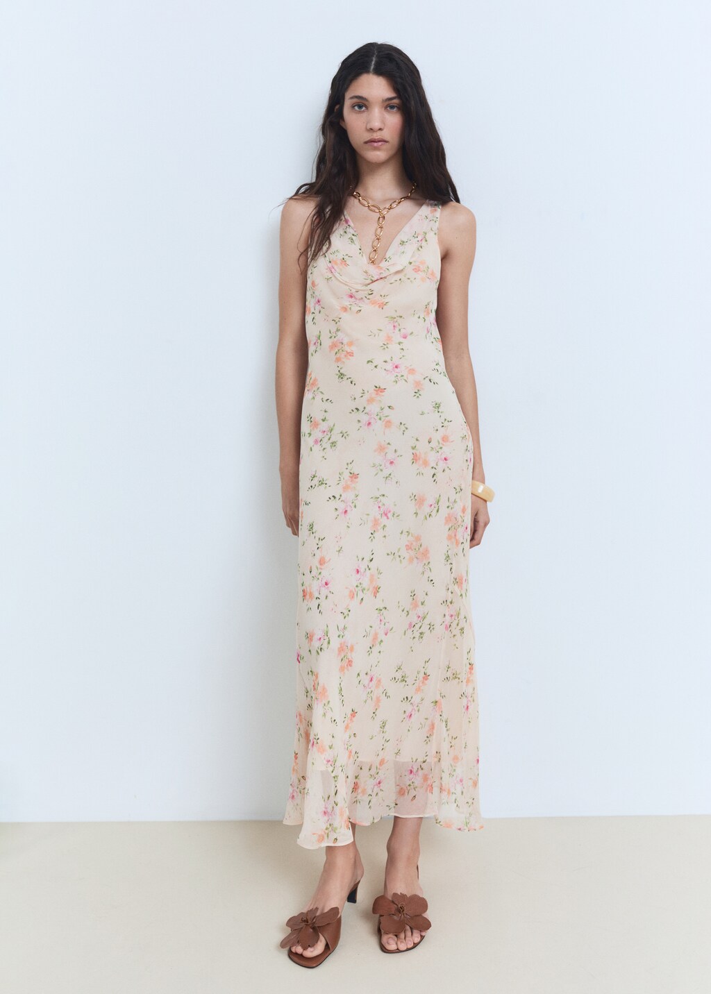 Floral-print draped dress - Women | MANGO USA