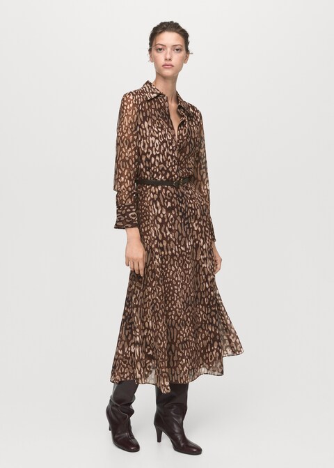 Leopard-print shirt dress with belt - Women | MANGO Japan