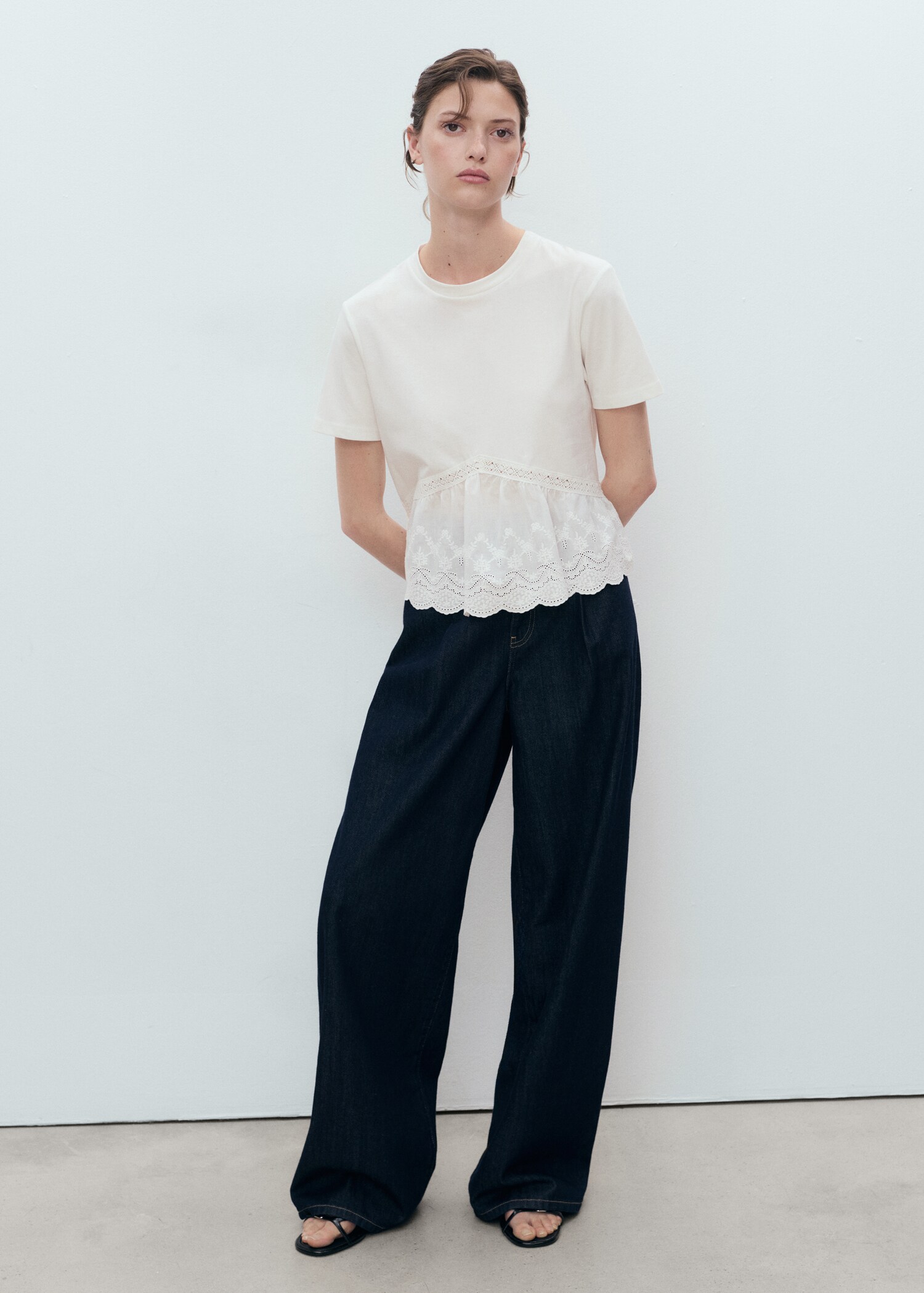 Embroidered ruffle t-shirt - Women | MANGO USA