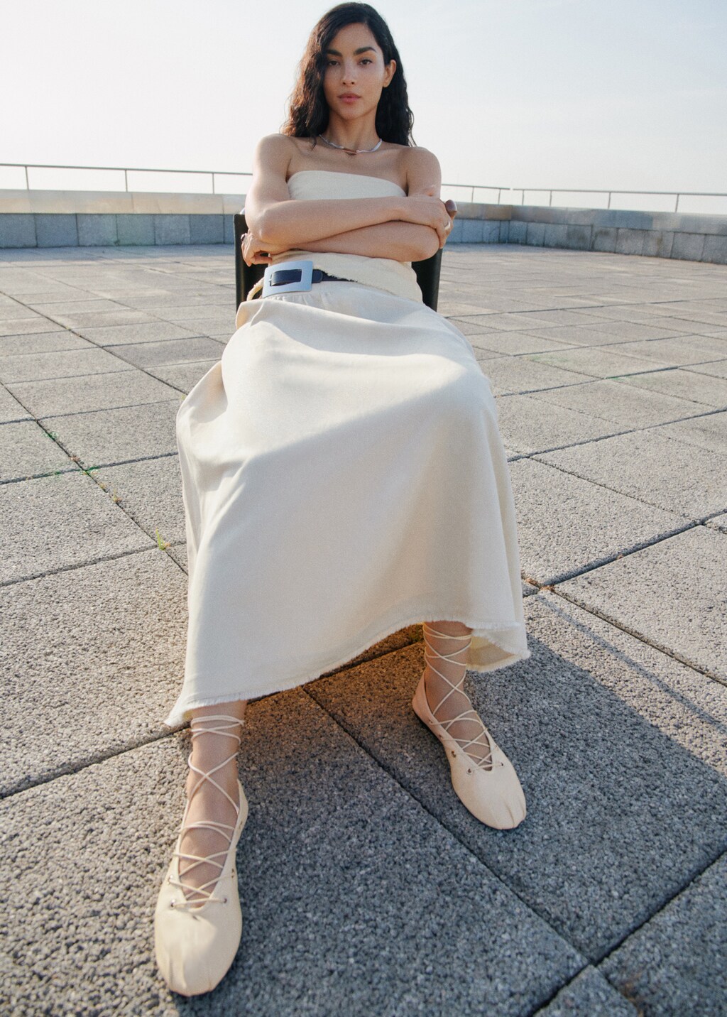 Leather ballet flats with crossed straps - Women | MANGO Greece