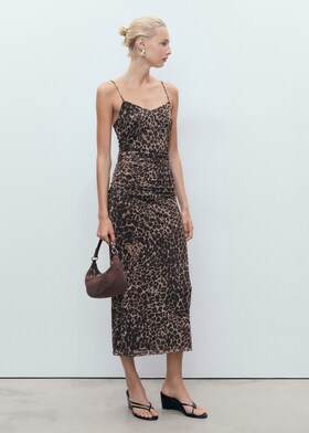 Ruched leopard-print midi-dress - Women | MANGO Japan