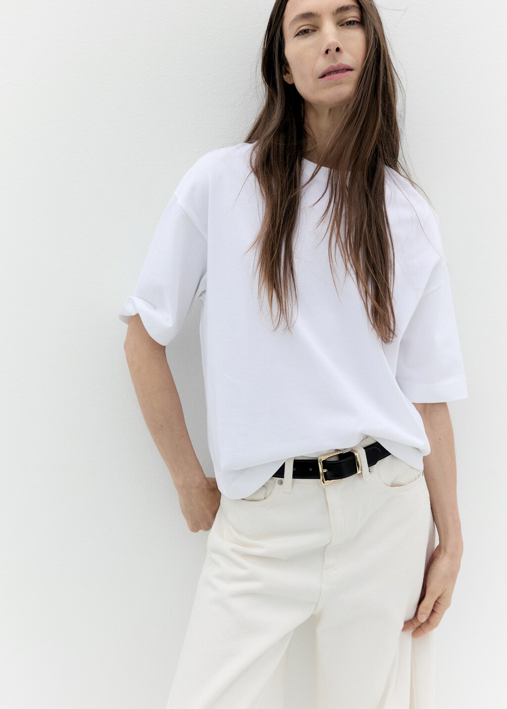 Stitched belt with square buckle - Women | MANGO United Kingdom