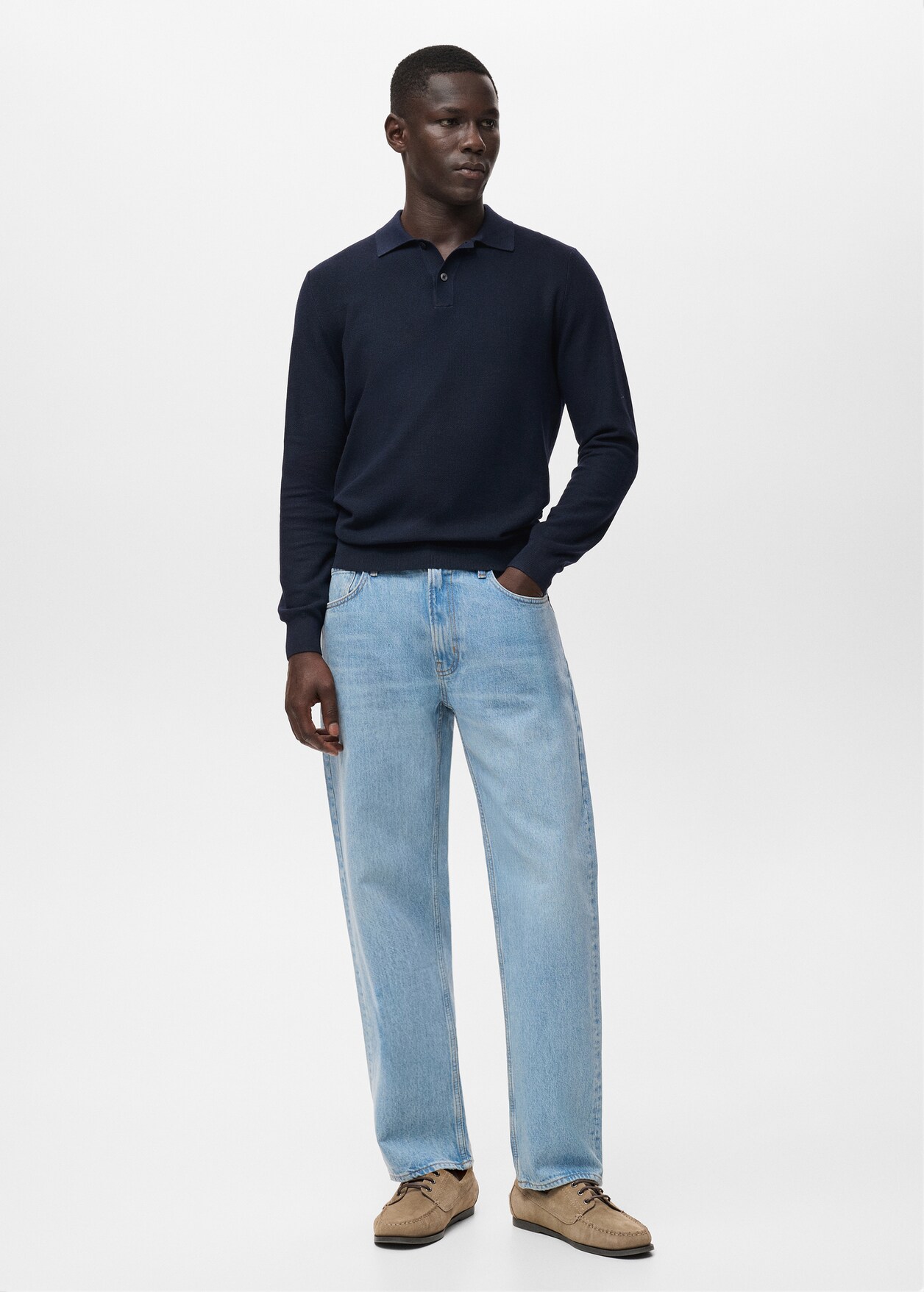 Micro-structured cotton polo shirt - Men | MANGO USA