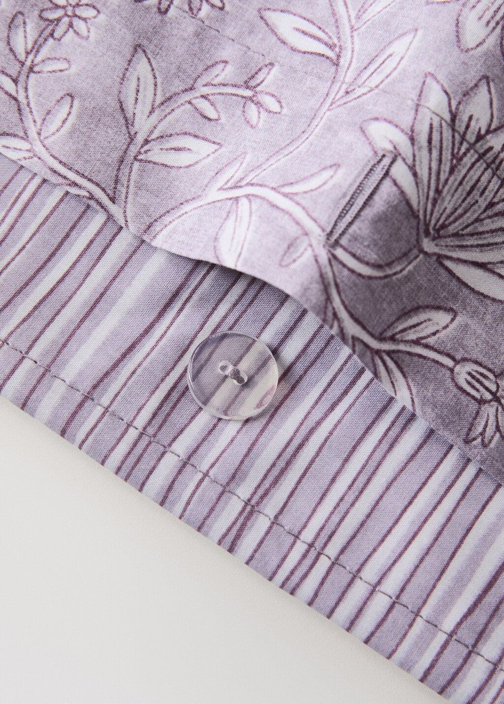 Capa de edredão de percal de 200 fios com flor decorativa e riscas Cama ...
