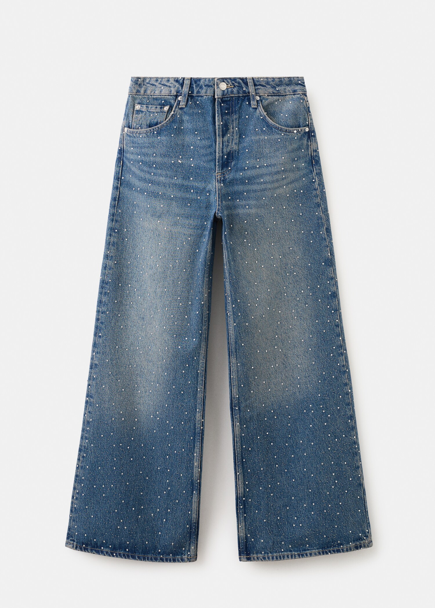 Wide leg jeans with rhinestones - Women | MANGO Oman