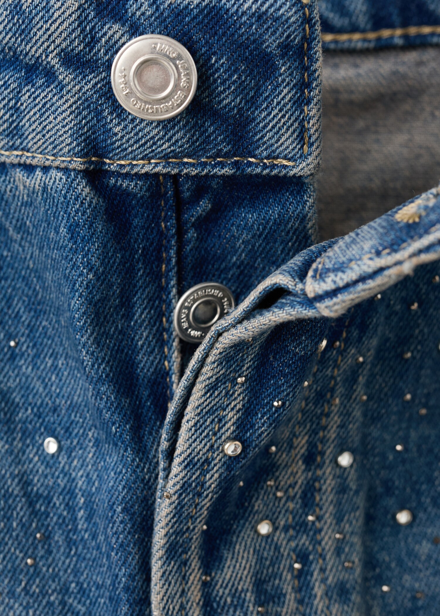 Wide leg jeans with rhinestones - Women | MANGO Oman