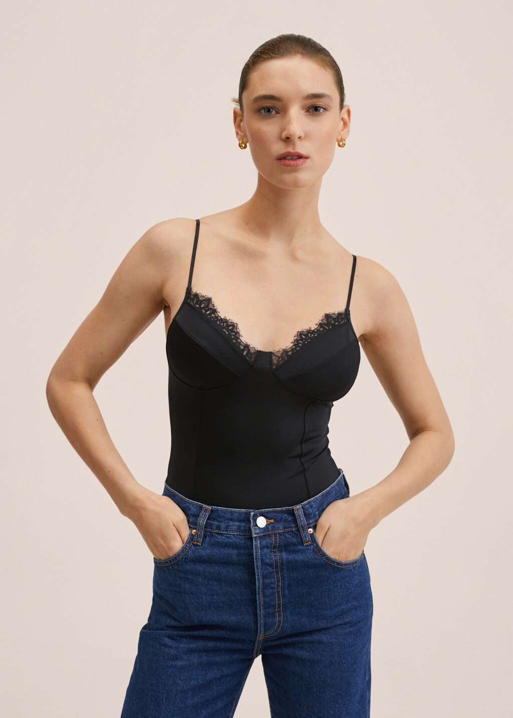 Lace Panel Bodysuit Women Mango Mauritius