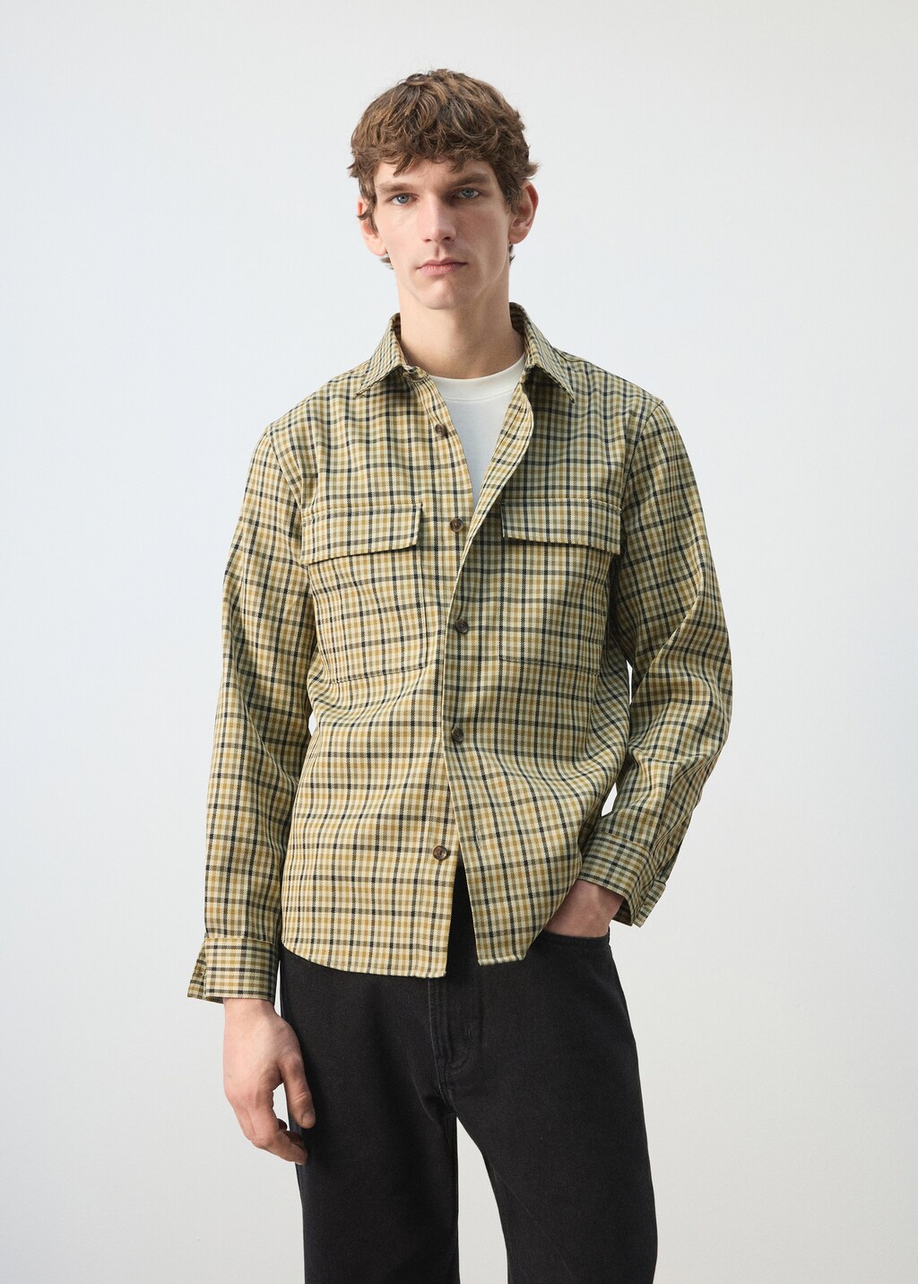 Checked jacket with button print - Men | MANGO Qatar