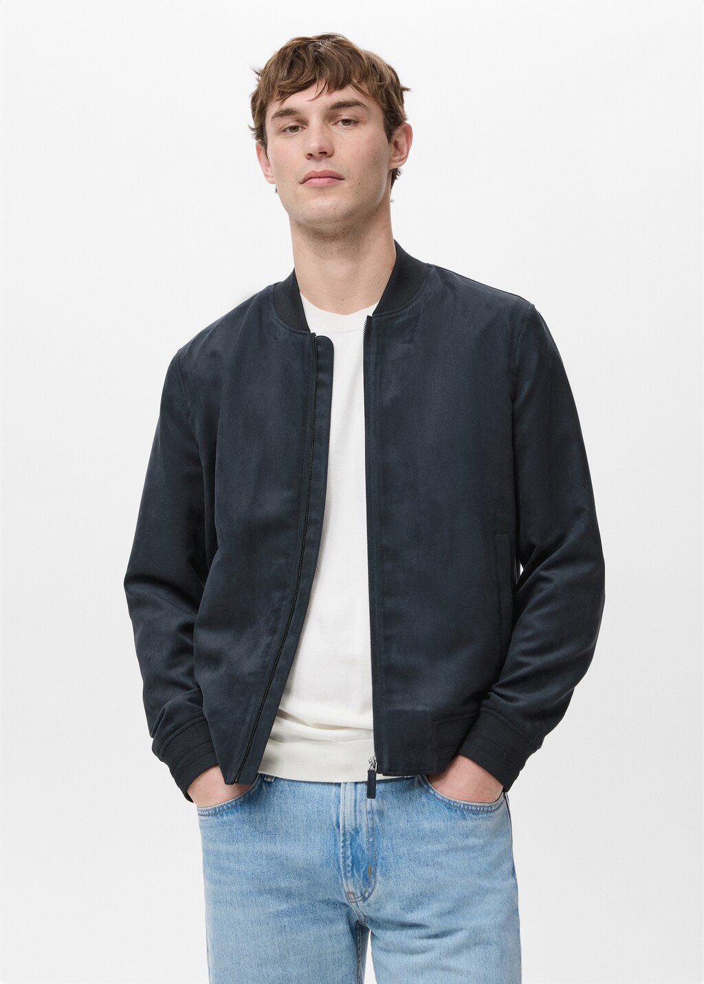 Suede-effect bomber jacket - Men | MANGO USA