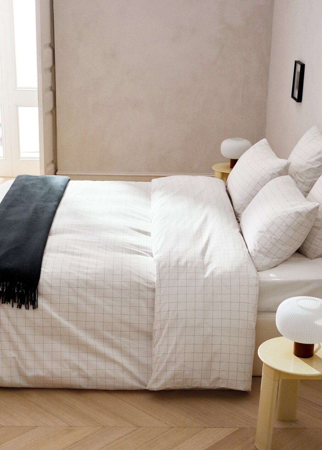 Percale cotton duvet cover with stitched check print for 90 cm bed ...