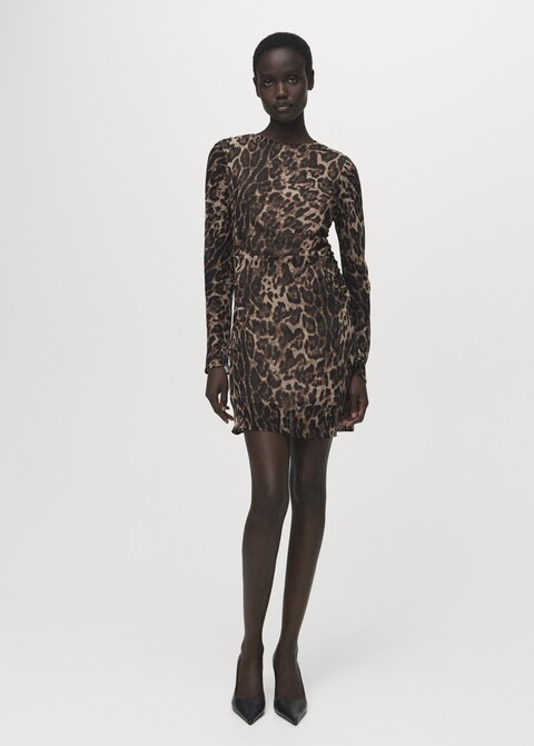 Leopard-print dress with ruched waist - Women | MANGO Japan