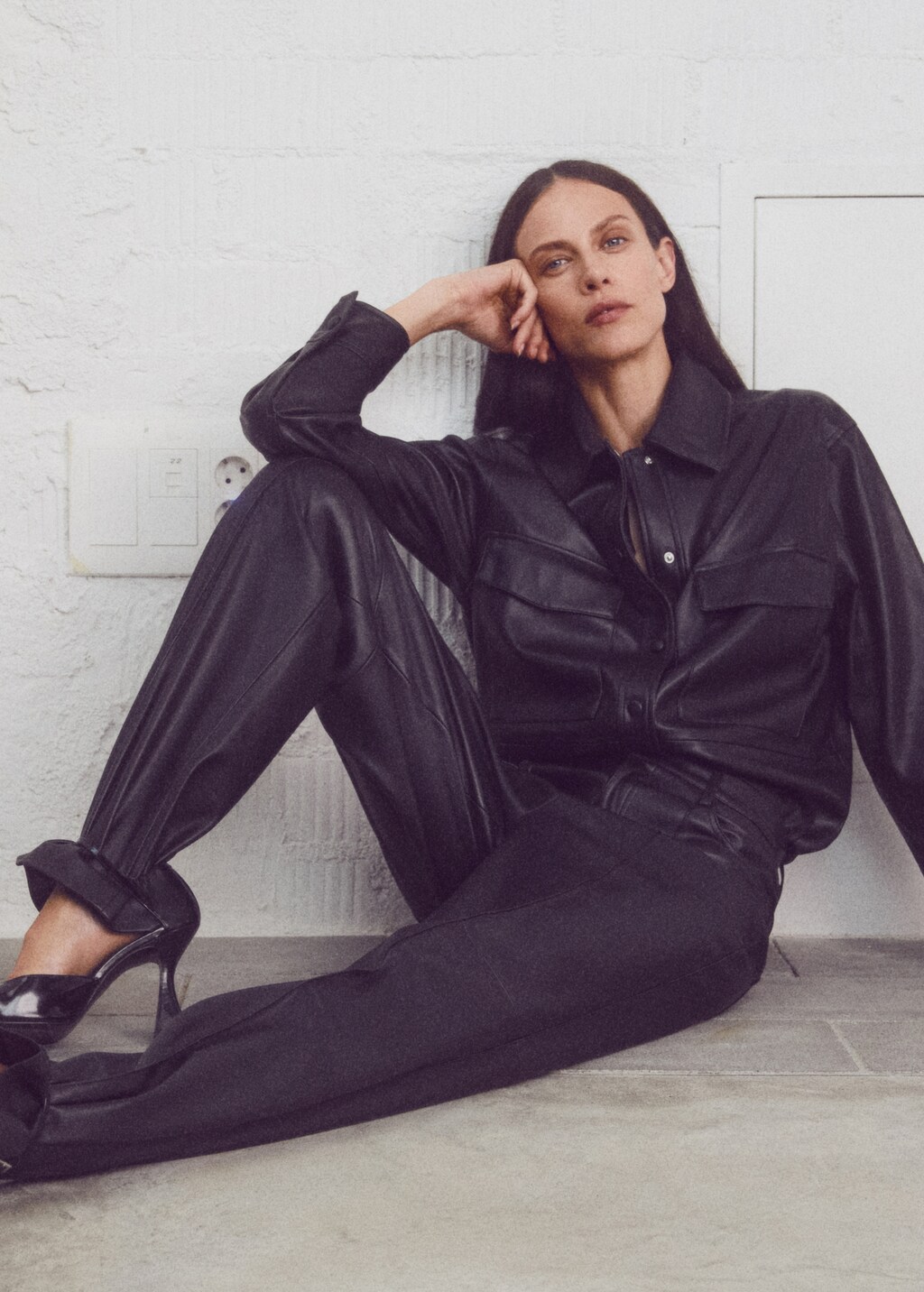 Oversized leather-effect overshirt - Women | MANGO China Oversized leather-effect overshirt - Women | MANGO China