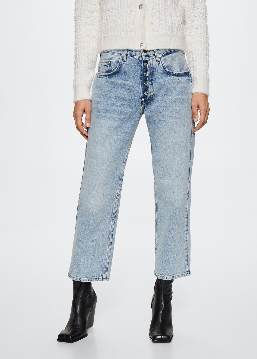 Straight-fit cropped jeans - Women | MANGO Iraq