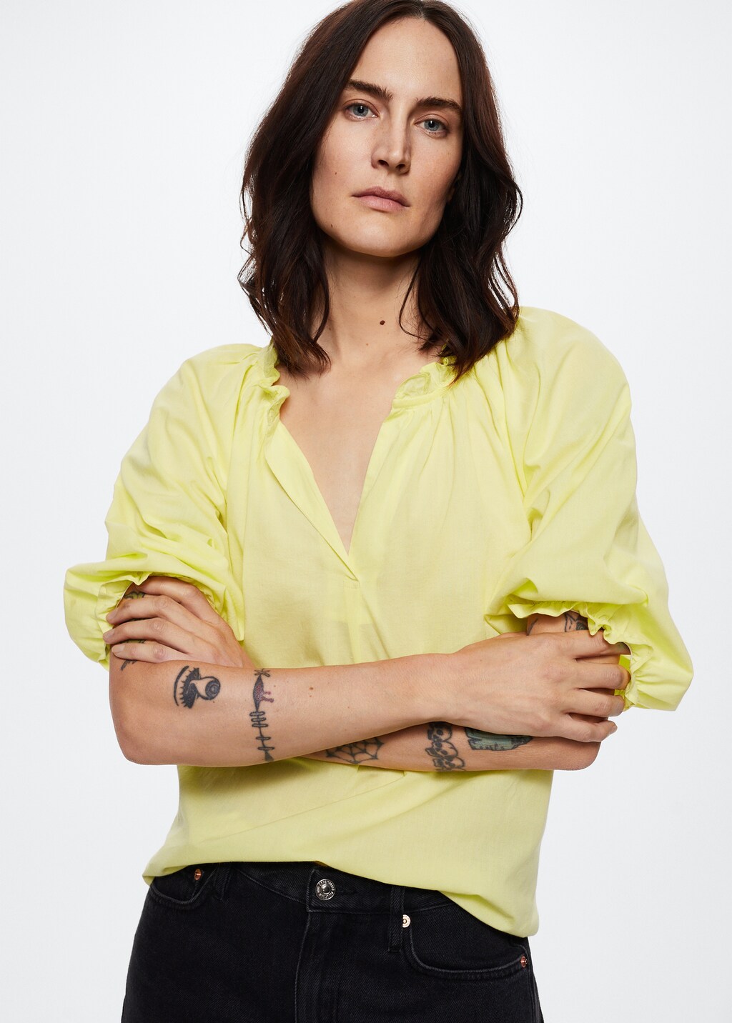Puffed sleeves cotton blouse - Woman | MANGO USA Puffed sleeves cotton blouse - Woman | MANGO USA