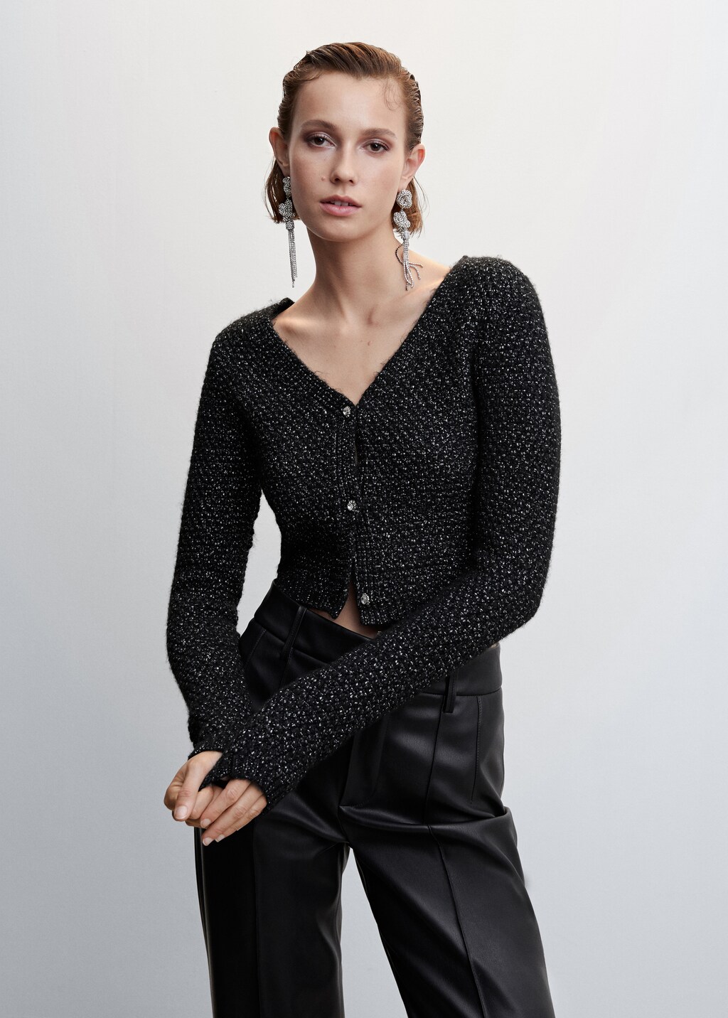 Knitted cardigan with jewel button - Woman | MANGO Iraq
