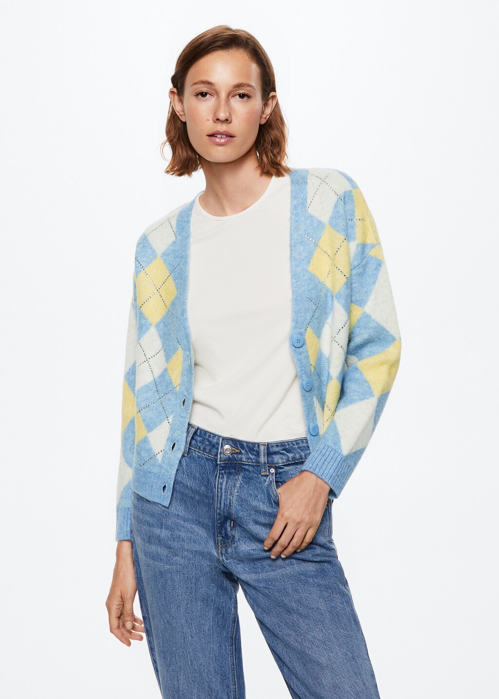 Rhombus cardigan with strass detail - Women | MANGO Iraq