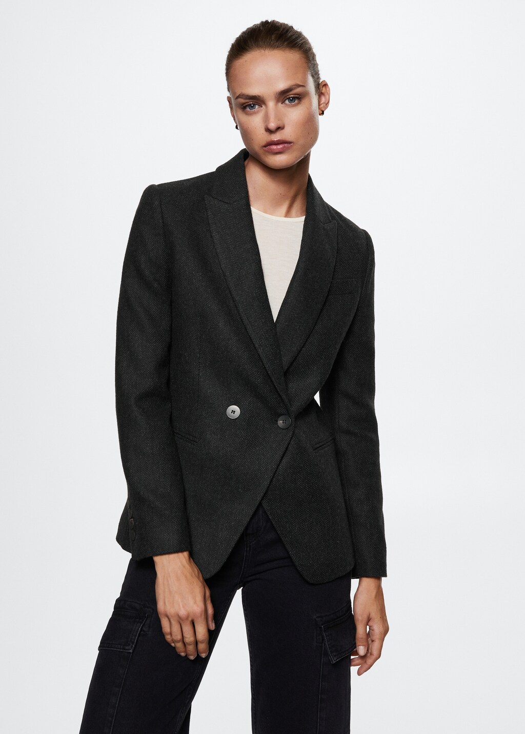 Herringbone-pattern suit blazer - Woman | MANGO Moldova