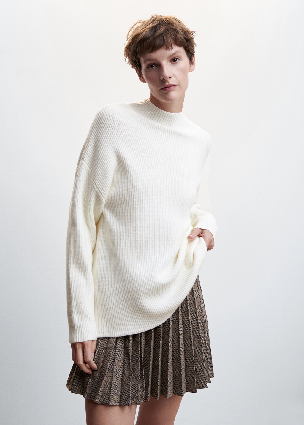 High Collar Ribbed Knit Sweater