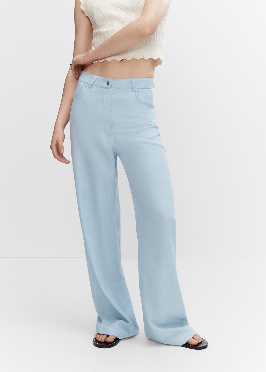 Wideleg lyocell trousers - Woman | MANGO Vietnam