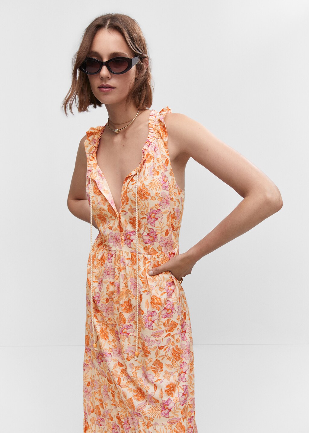 Cord floral dress - Woman | MANGO Belize