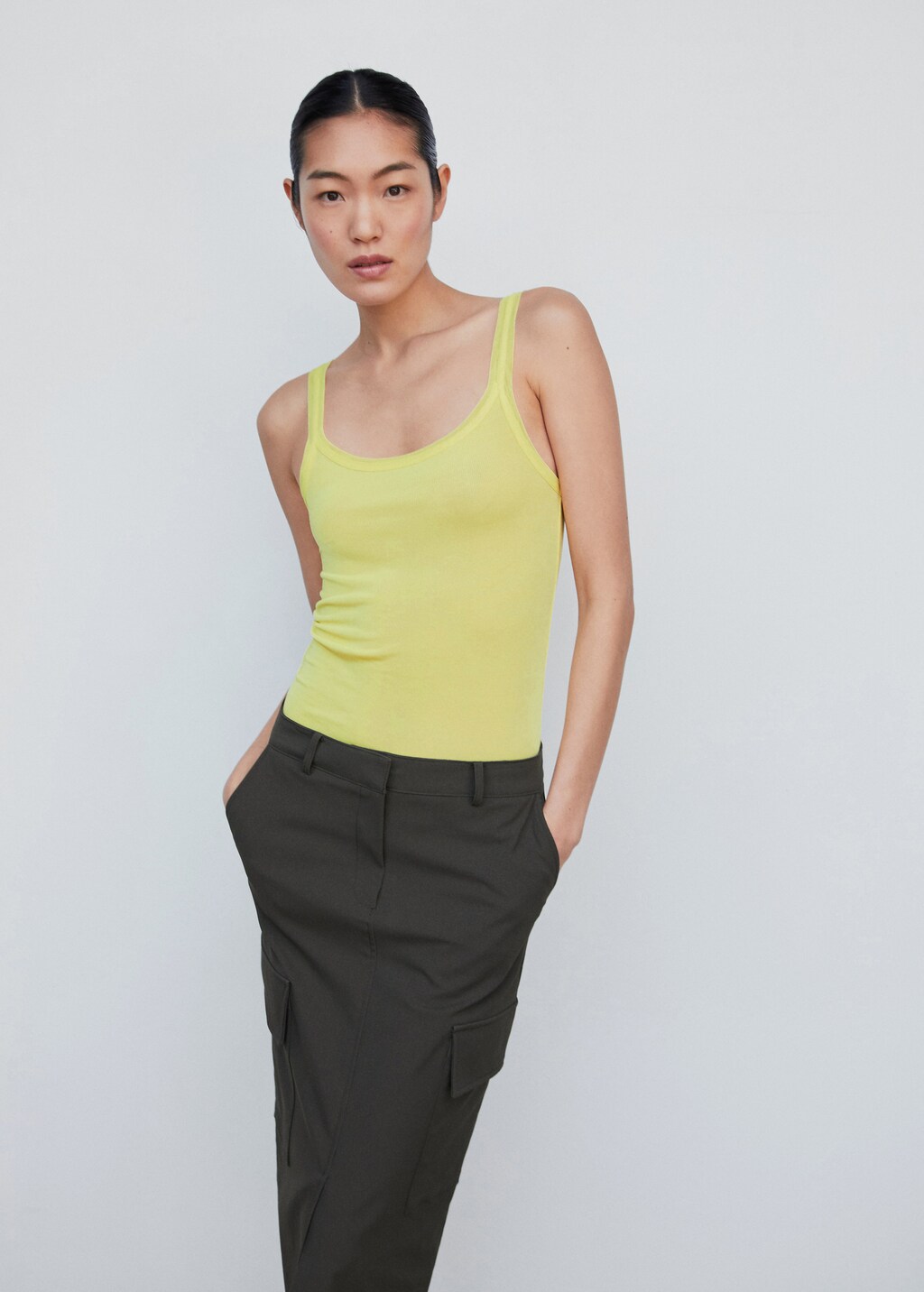 Ribbed strap top - Woman | MANGO South Korea