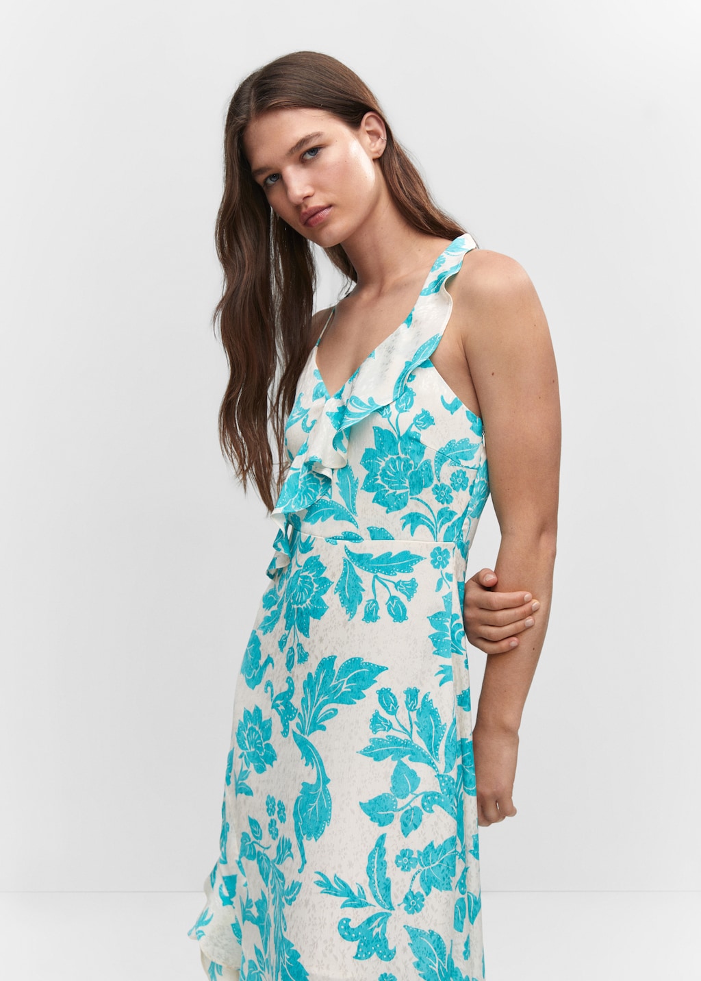 Ruffles Slit Dress Woman Mango United Kingdom
