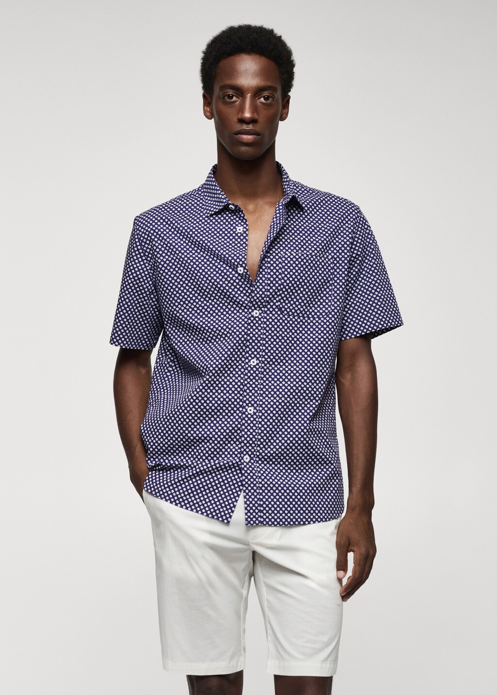100% cotton short-sleeved mirco-patterned shirt - Man | MANGO USA