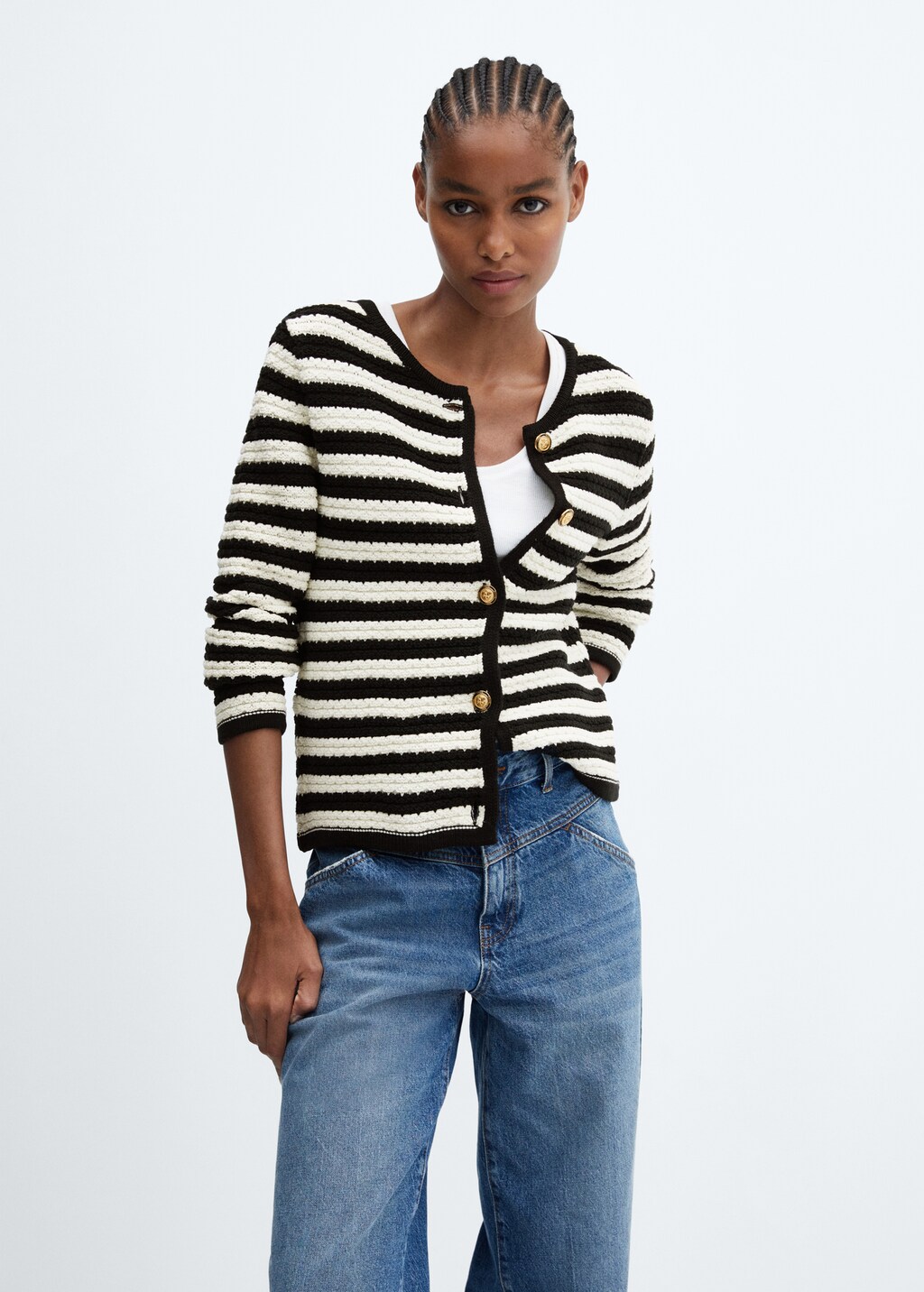Striped cardigan with jewel buttons - Woman | MANGO Vietnam