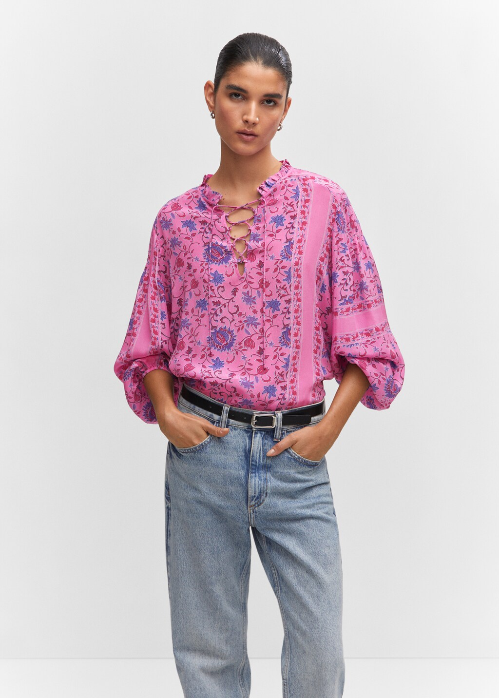 Printed puff sleeve blouse - Woman | MANGO Uganda