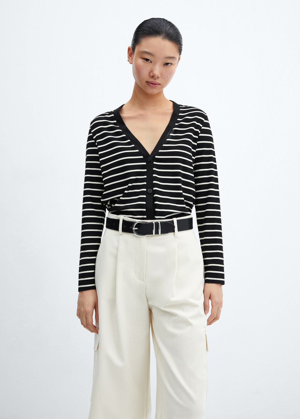 Rib-knit striped cardigan