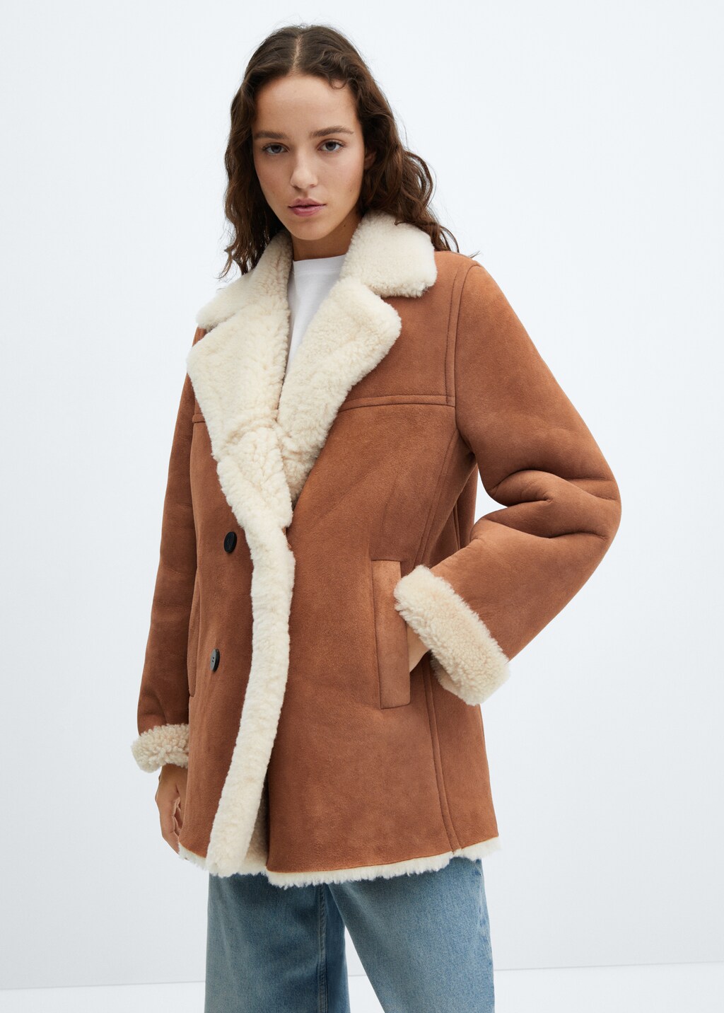 Shearling-lined coat - Woman | MANGO USA