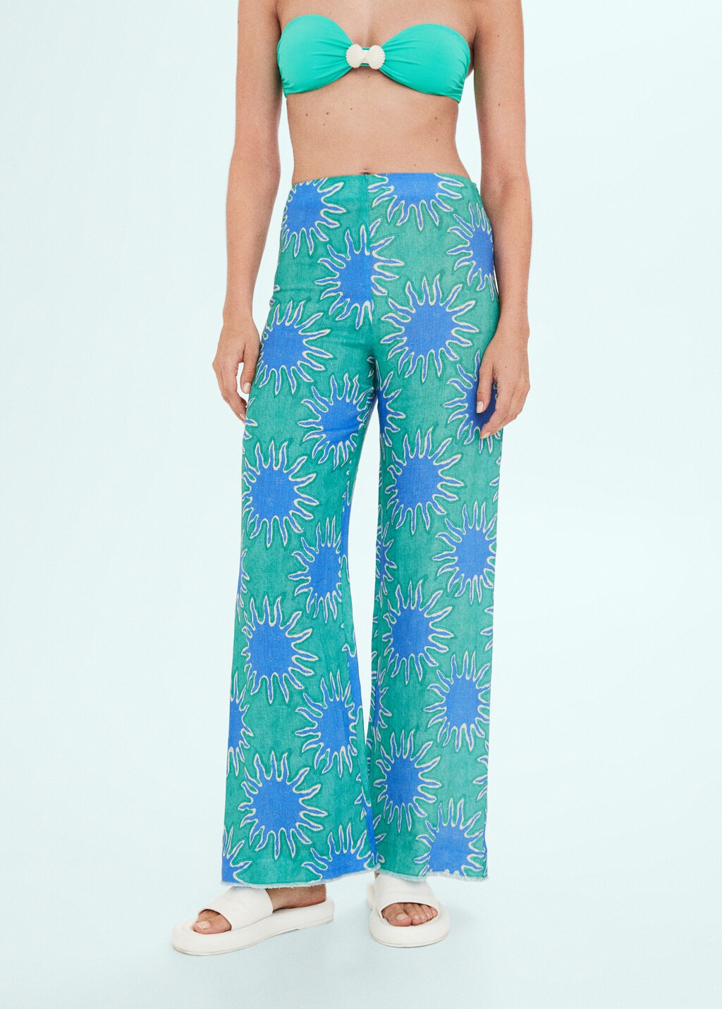 Printed linen wideleg trousers