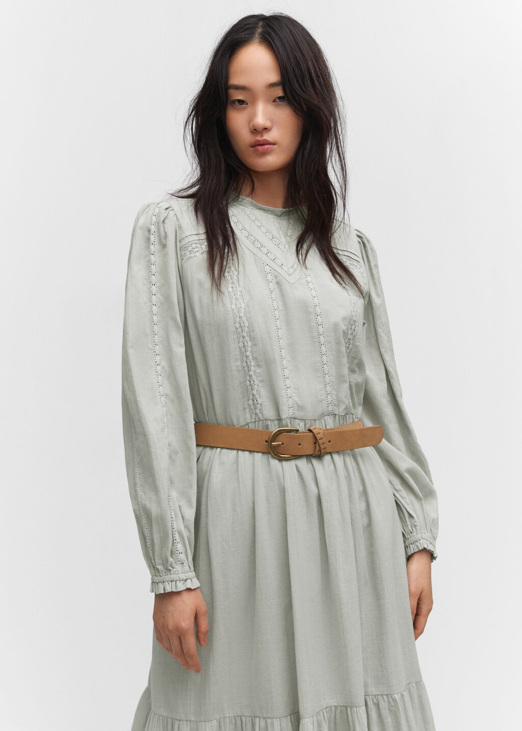 Long dress with lace detail - Women | MANGO Syria