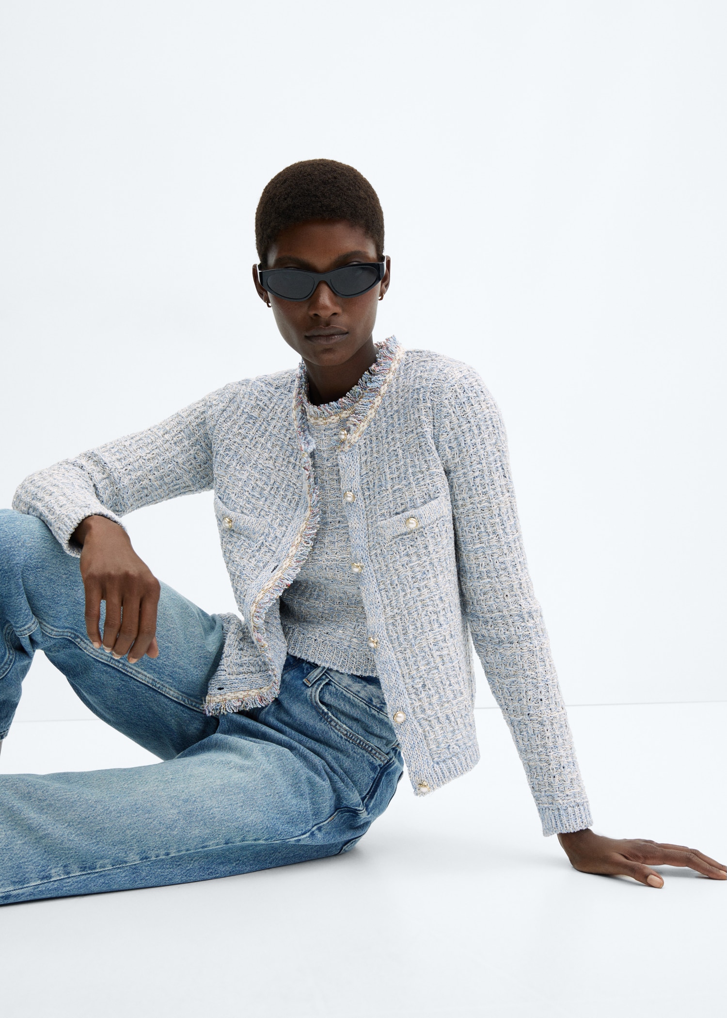 Tweed cardigan with jewel button - Women | MANGO Montenegro