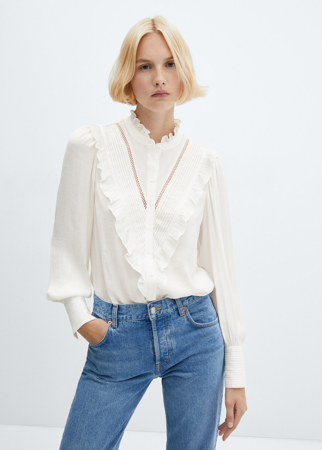 Shirt with ruffle detail - Woman | MANGO Taiwan area