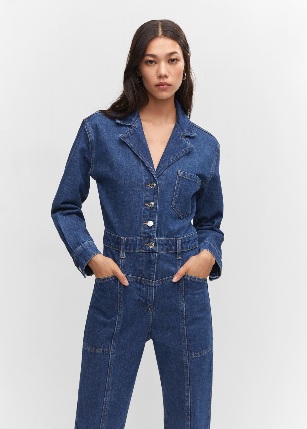 Denim jumpsuit with flaps - Woman | MANGO Japan
