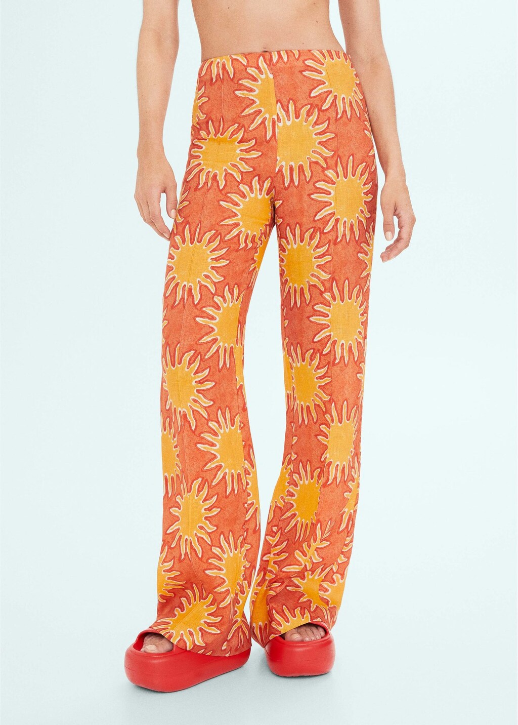 Printed linen wideleg trousers