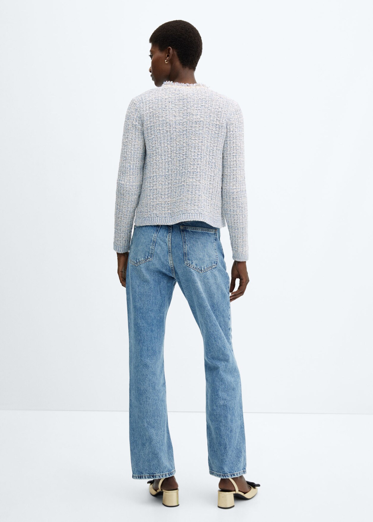 Tweed cardigan with jewel button | MANGO