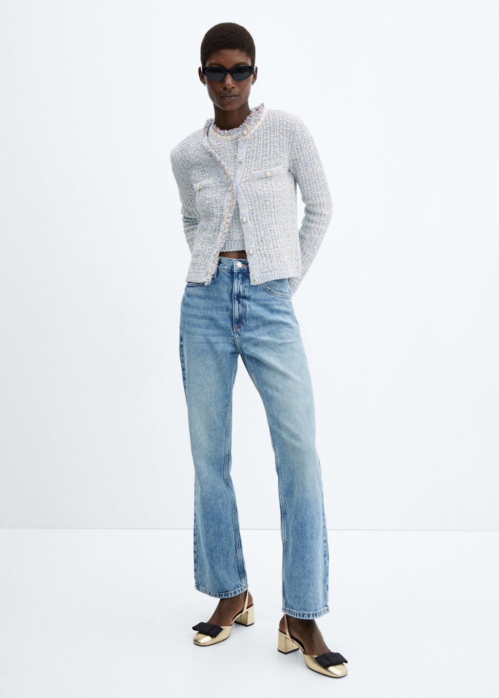 Tweed cardigan with jewel button - Women | MANGO Montenegro