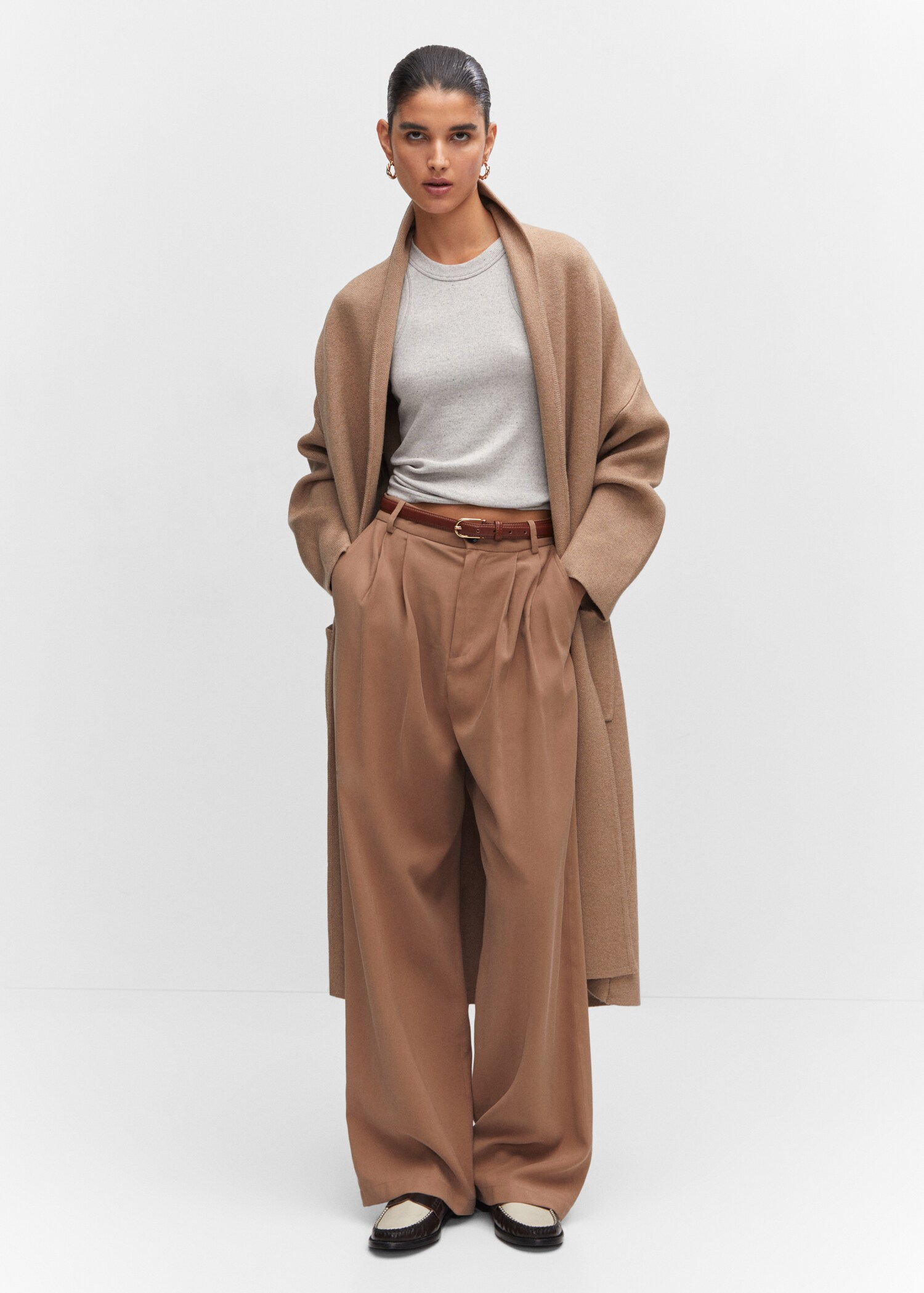 Oversized knitted coat with pockets - Women | MANGO USA