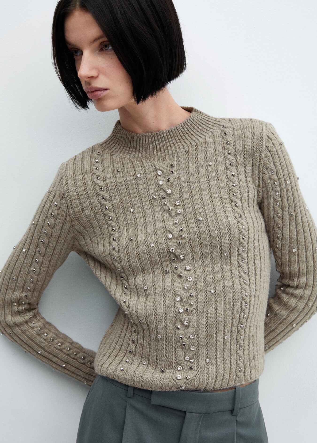 Rhinestone detail ribbed sweater - Woman | MANGO USA