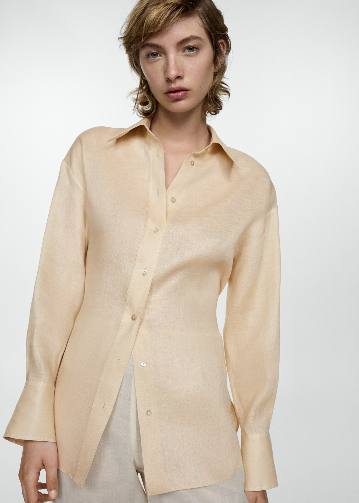 Linen shirt with bow detail - Woman | MANGO USA