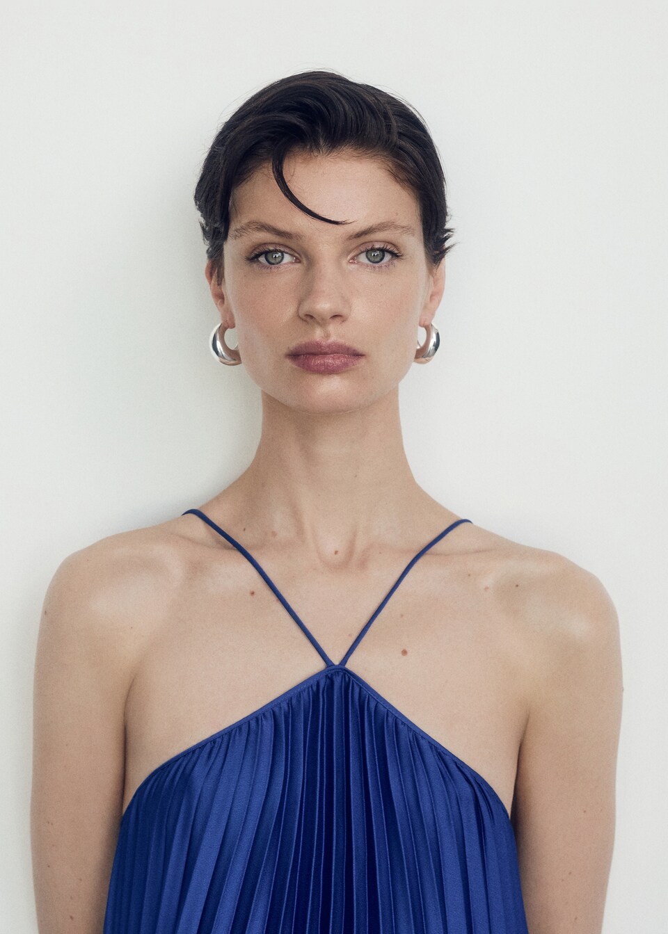 Pleated Halter Neck Dress Woman Mango Usa