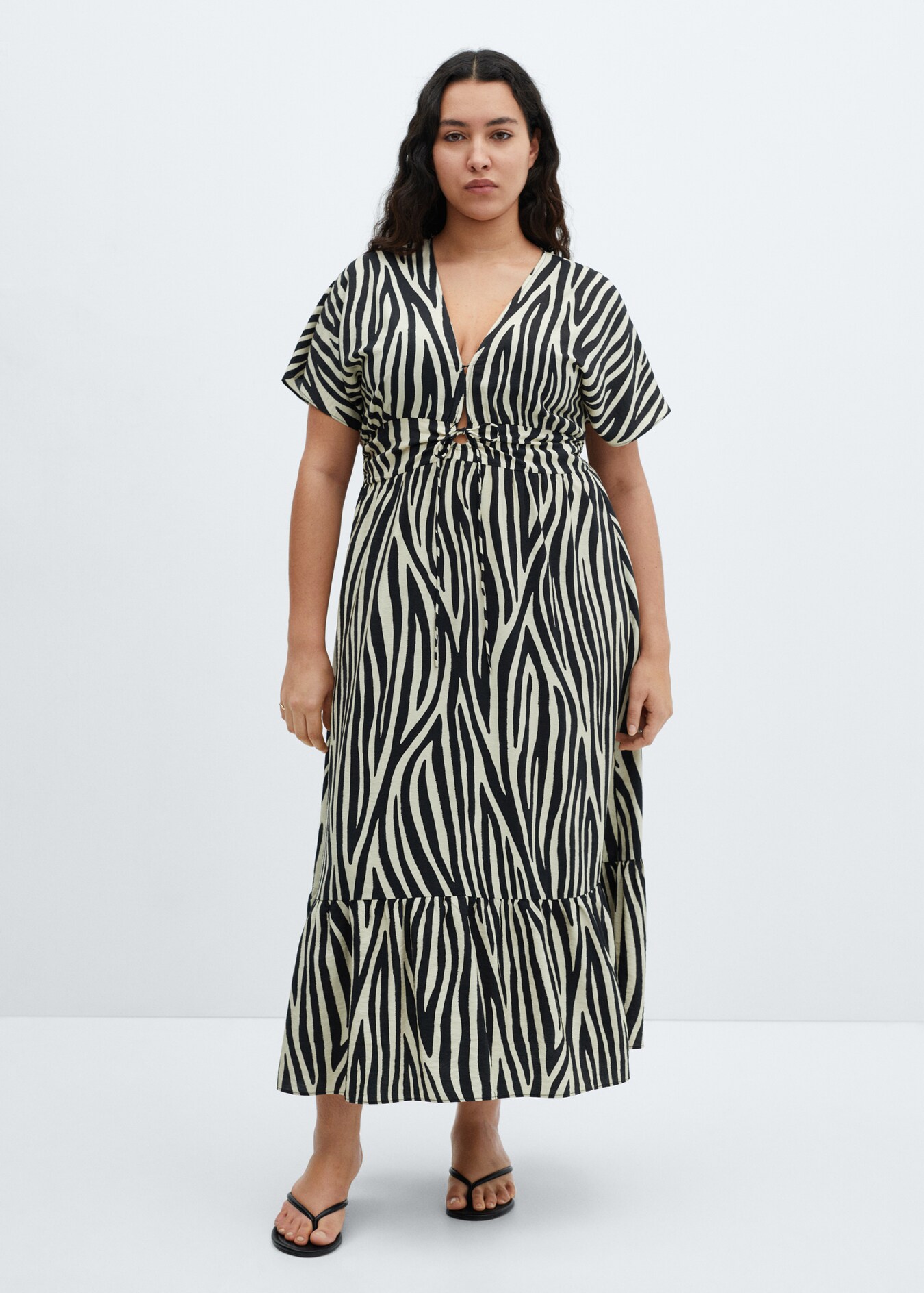 Printed Cut Out Detail Dress Woman Mango Usa