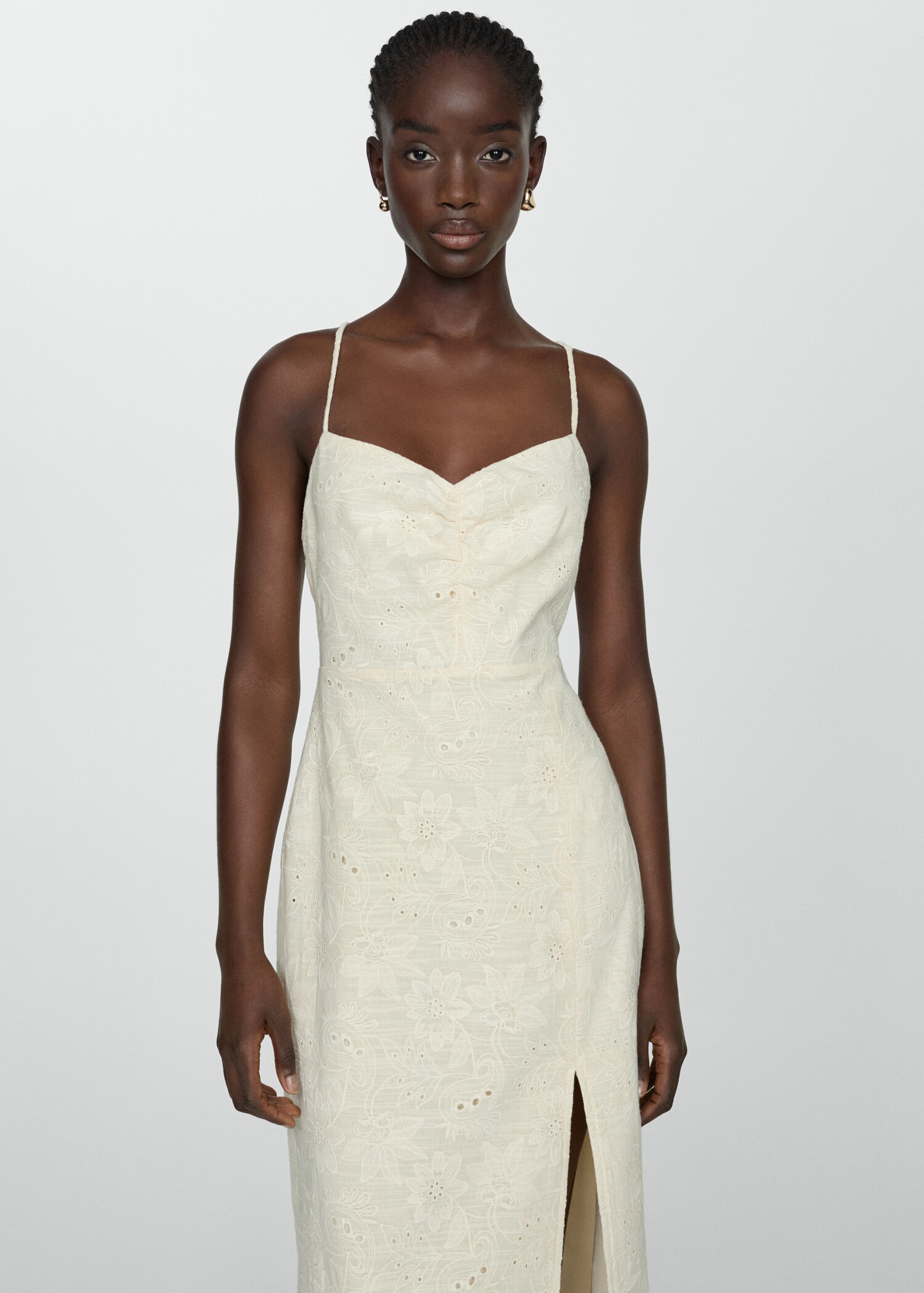 Embroidered Dress With Side Slit Women Mango United Kingdom