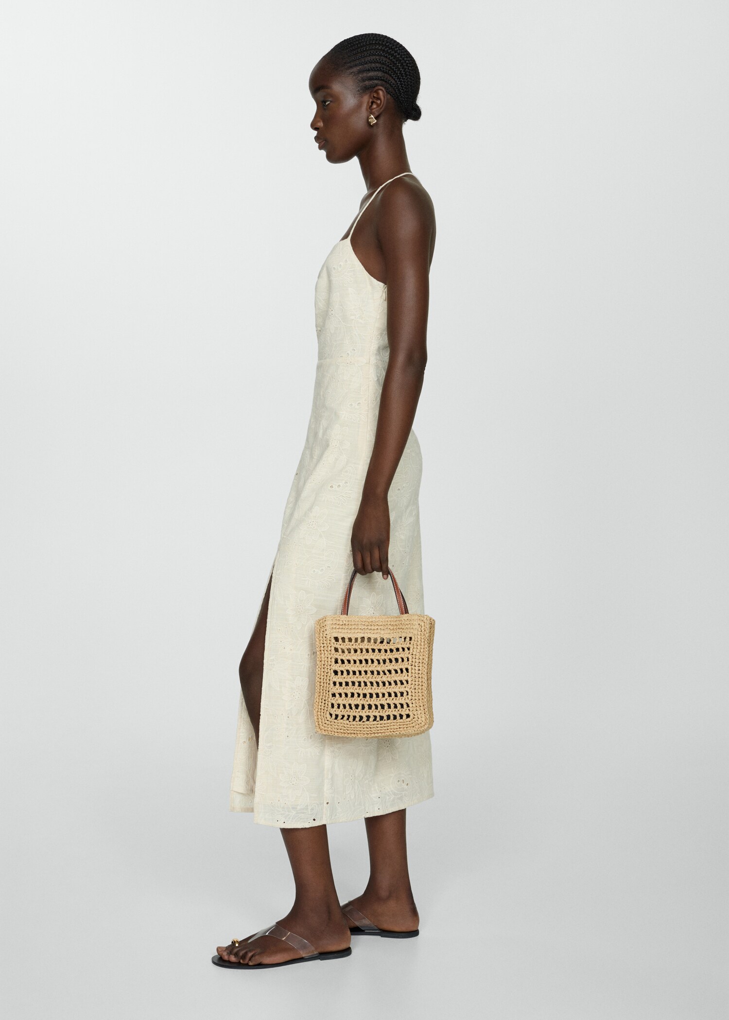 Embroidered Dress With Side Slit Women Mango United Kingdom